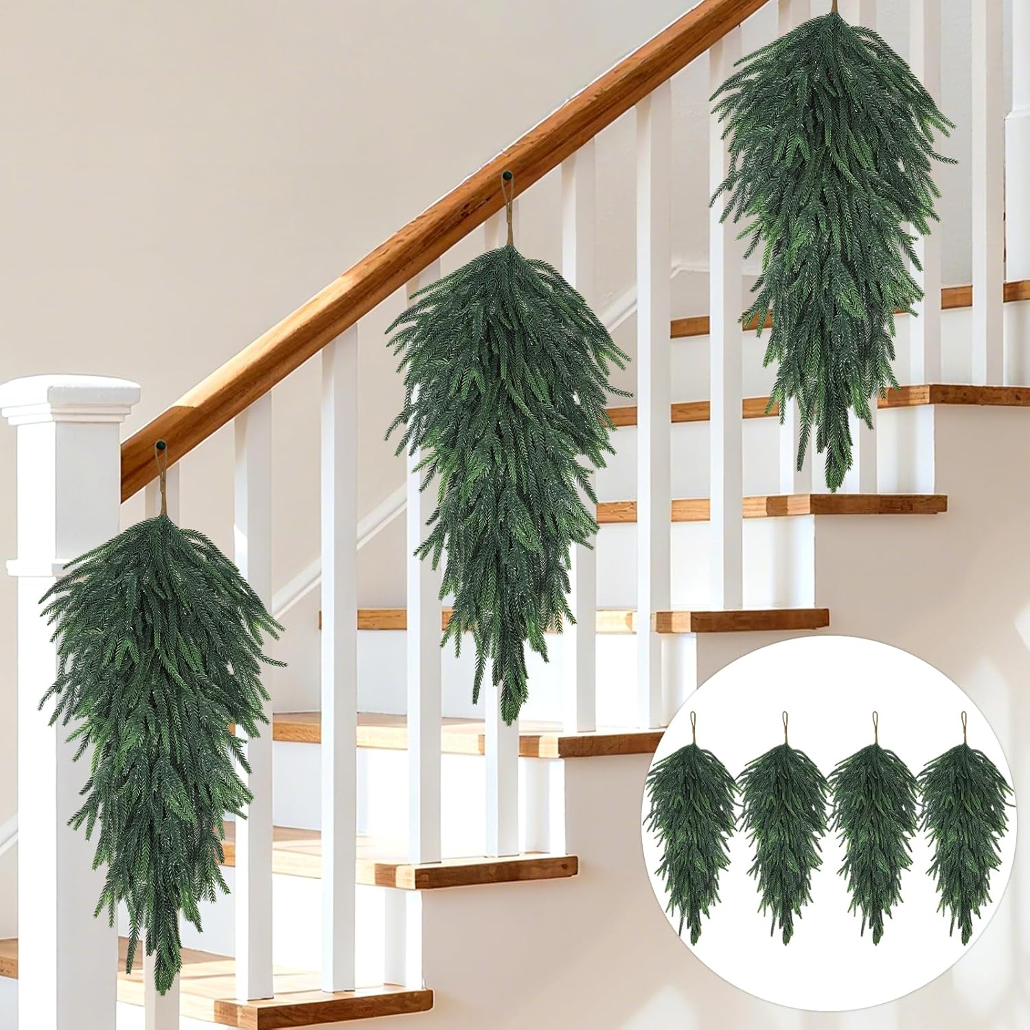 4 PC Artificial Christmas Teardrop Swag, 32" Faux Norfolk Pine Swag ...