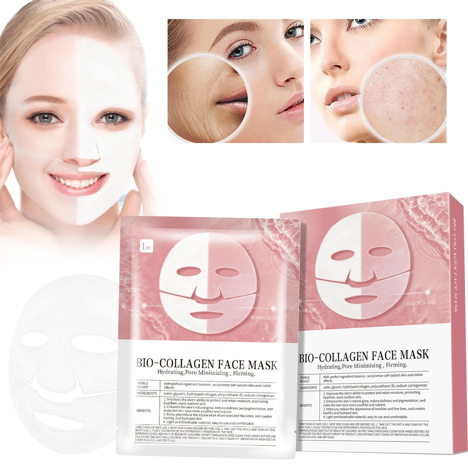 4 PC Bio-Collagen Face Mask - Hydrating Pore Minimizing Firming Smooth ...