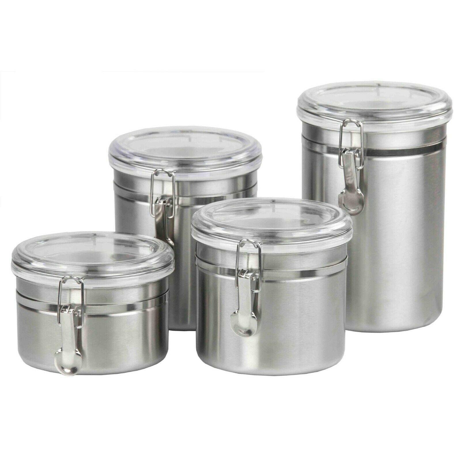 4 PC Ceramic Canister Set with Air-Tight Clamp Stainless Steel Top Lid ...
