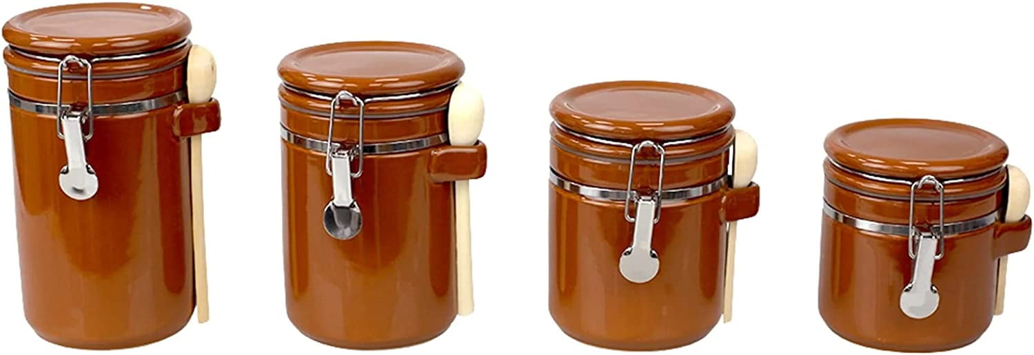 4 PC Ceramic Flour Container Canister Set with Air-Tight Clamp Top Lid ...