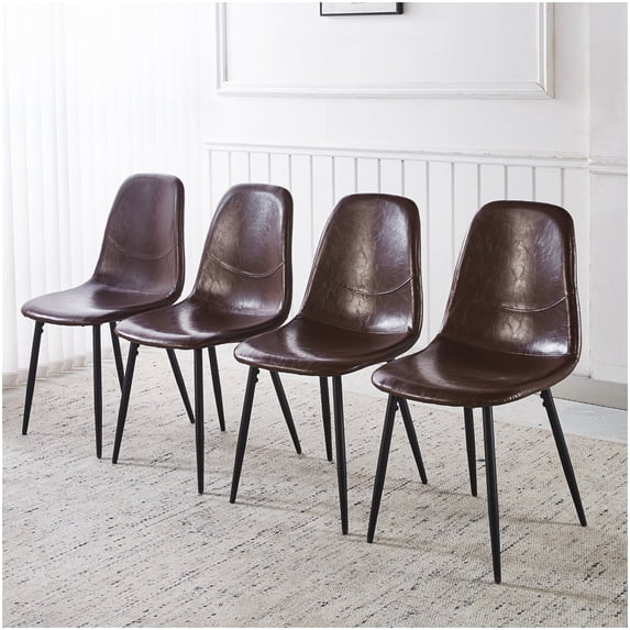 4 PC Clear Back Dining Chairs Brown Seat, Metal Legs Kitchen Set ...
