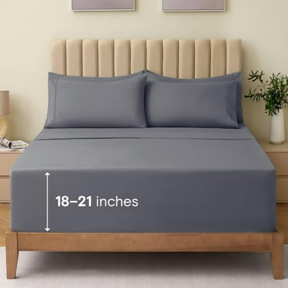 4 PC Extra Deep Pocket Full Sheet Set, Wrinkle Free Cooling Bed Sheets ...