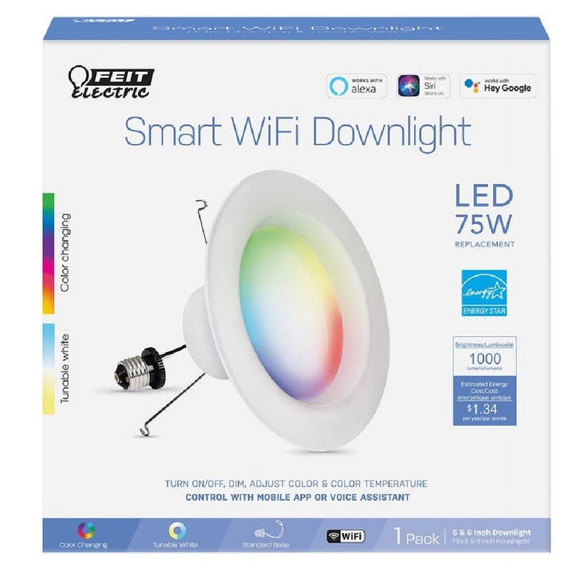 4 PC,Feit Electric LEDR6/RGBW/AG LED Dimmable Recessed Downlight, White ...