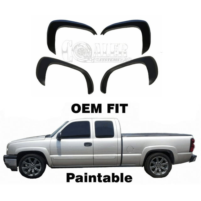 4 PC Fender Flares For Chevy Avalanche 1500 Paintable Matte Black OE ...