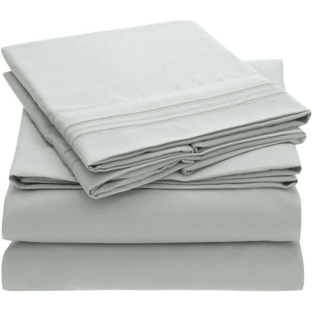 4 PC Ivory Sheet Set 2000 Embroidery Soft Cozy 12" Deep Pocket Cal King - Light Grey - Walmart.com