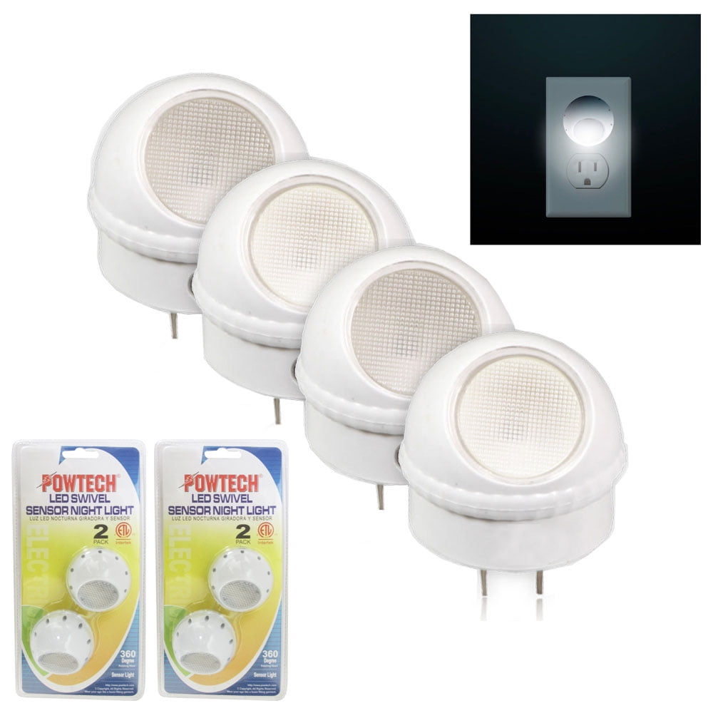 4 PC LED Swivel Sensor Night Light Guide Rotating Auto Control Plug In ...