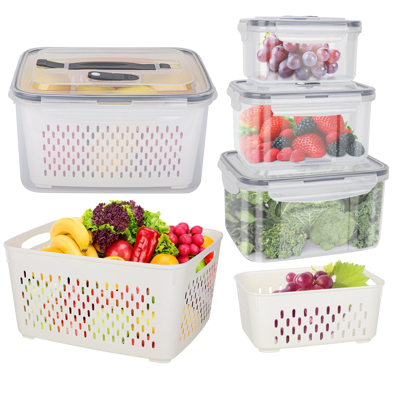 4 PCS Fruit Containers for Fridge with Removable Colander, Leakproof ...