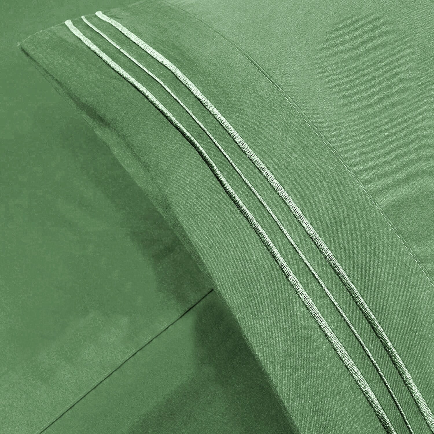 4 PC Light Green Sheet Set 2000 Embroidery Soft Cozy 12" Deep Pocket ...