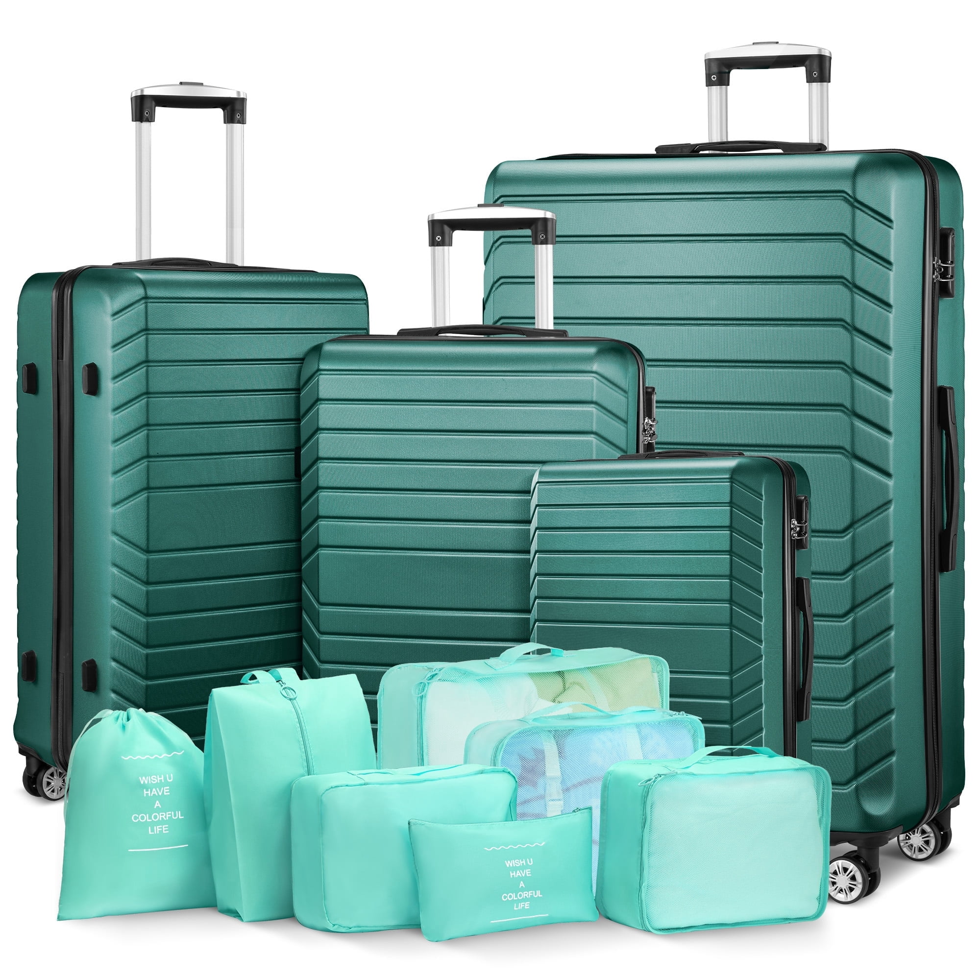 4 PC Luggage Sets with 7 Pieces Organizer Bags, 20/24/28/32 inch ABS ...