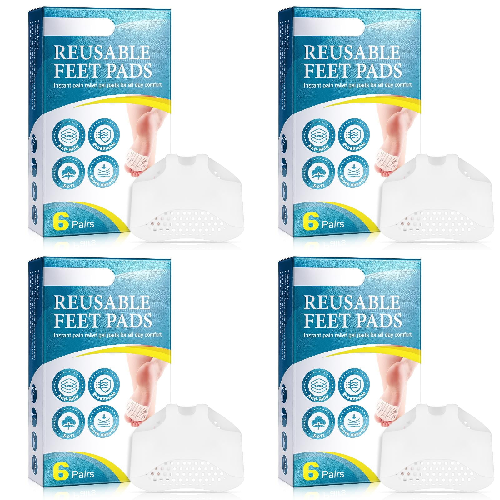 4 PC Reusable Feet Pads-Non-slip, Breathable Silicone Women's Forefoot ...