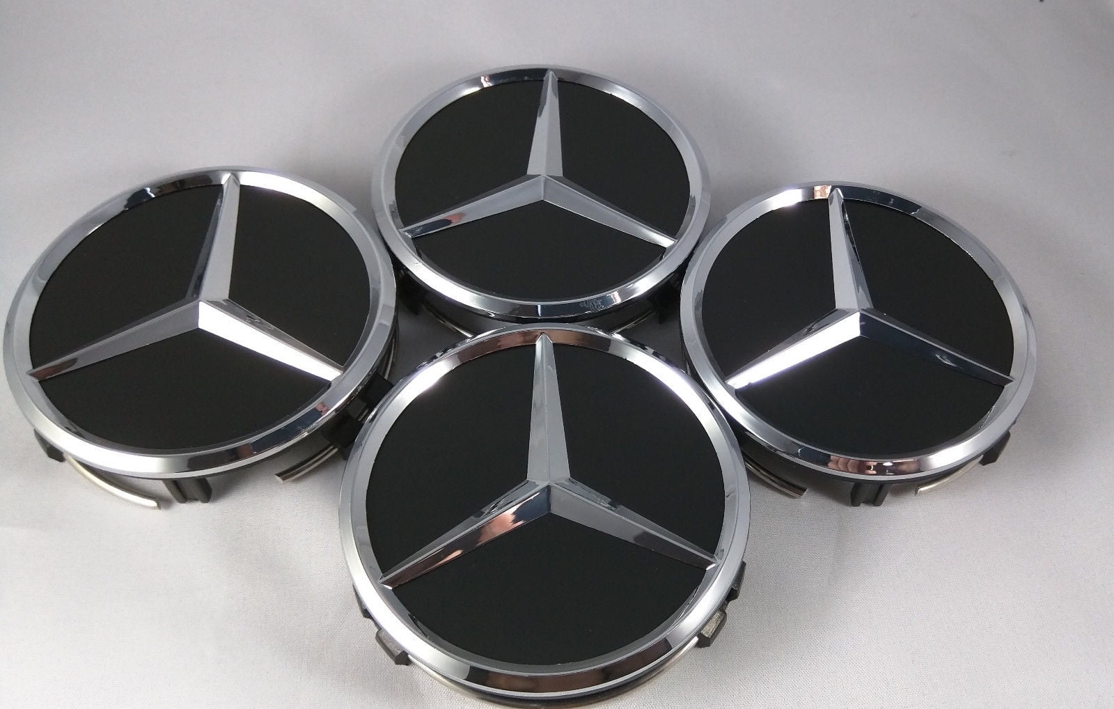 4 PC SET Mercedes Benz Wheel Center Caps Emblem Black and Silver ...