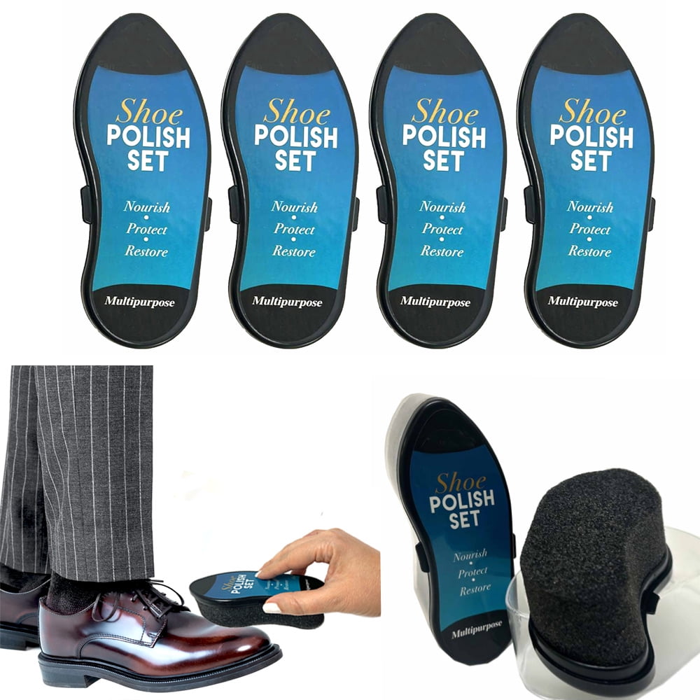 4 PC Shoe Polish Shine Sponge Cleaning Protector Leather Care Boots All ...