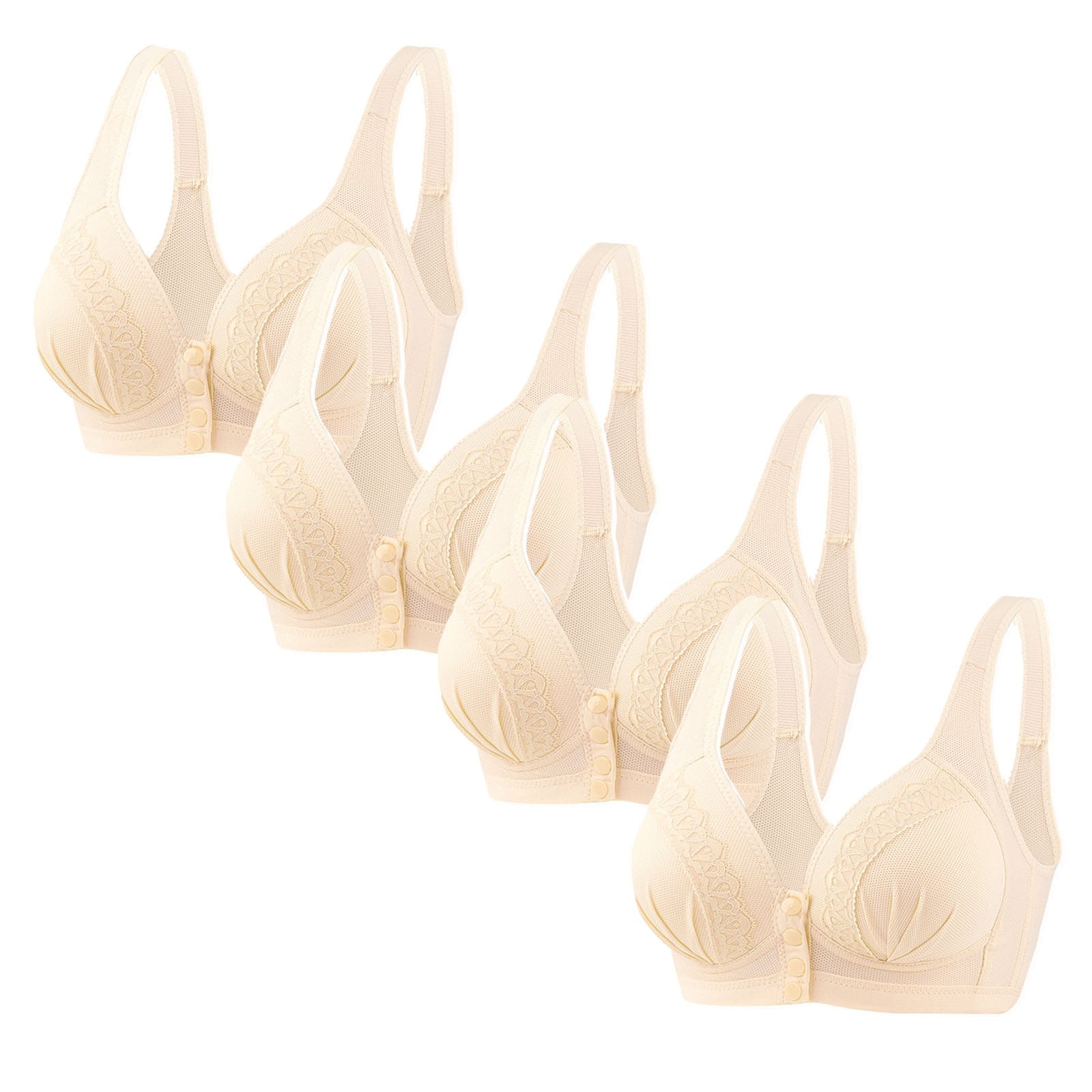 4 PC Snap Front Bra for Older Women Breathable Wireless Bra,Sexy Lace ...