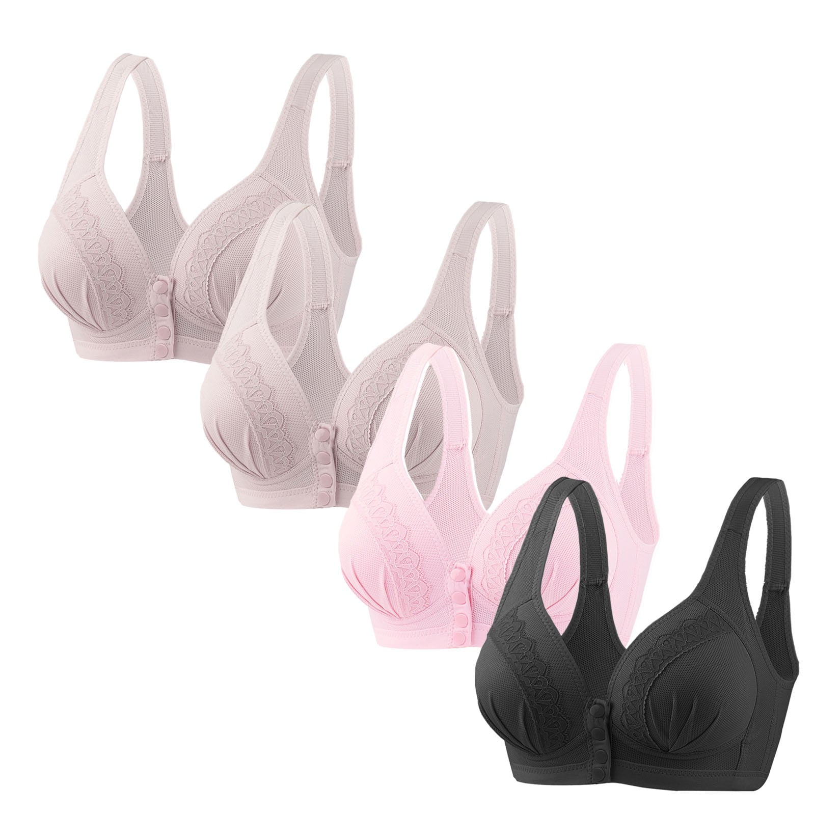 4 PC Snap Front Bra for Older Women Breathable Wireless Bra,Sexy Lace ...