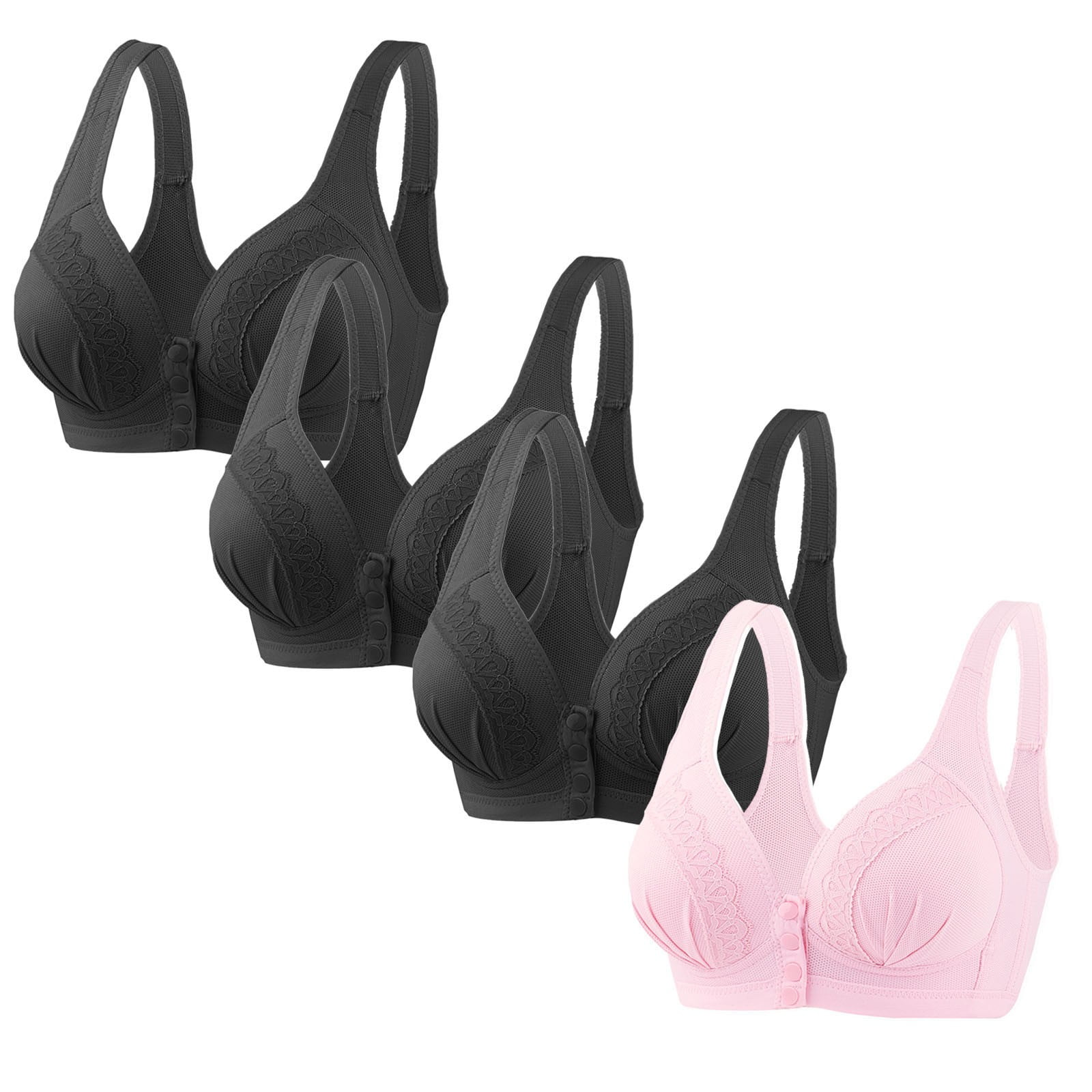 4 PC Snap Front Bra for Older Women Breathable Wireless Bra,Sexy Lace ...