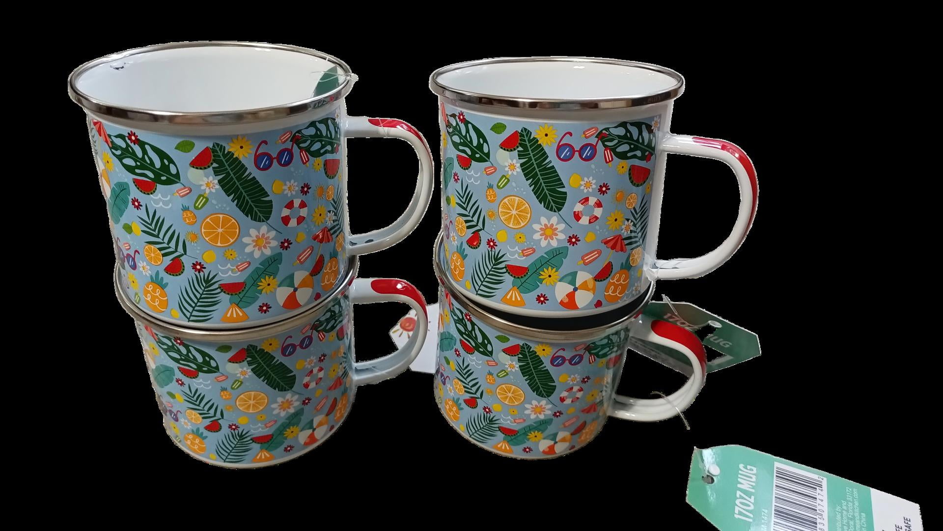 4 PC Summer Fun Print 17oz. Enamel mug with Stainless Rim - Walmart.com