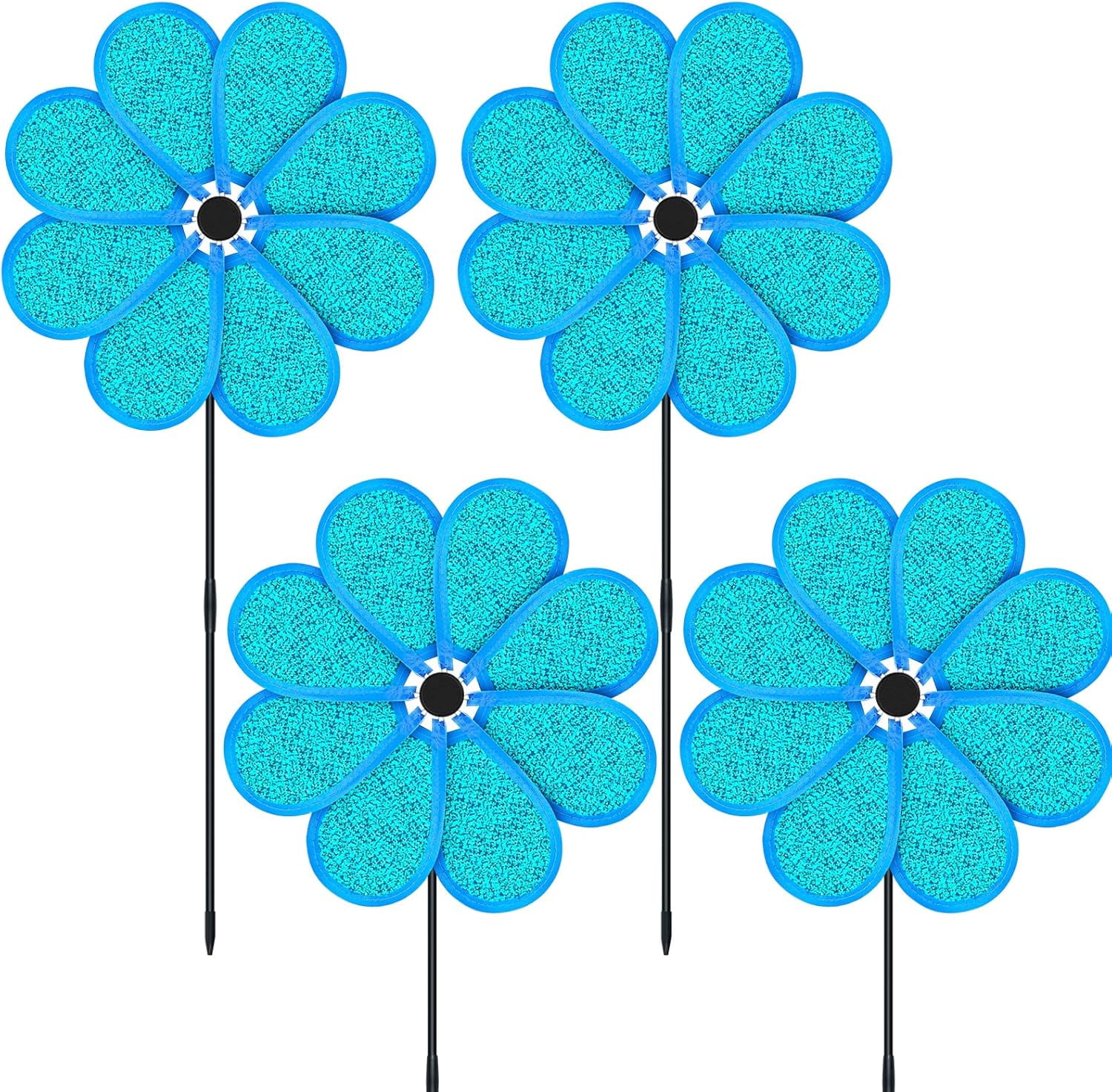 4 PCS 11.4" W x 28" H Reflective Pinwheels Sparkly Lawn Wind Spinners Colorful Rainbow Windmill ...