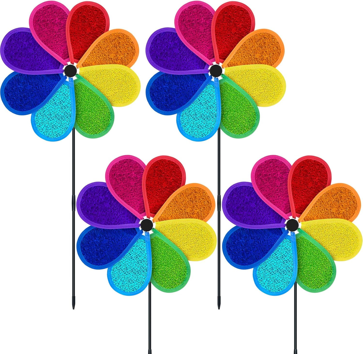 4 PCS 11.4" W x 28" H Reflective Pinwheels Sparkly Lawn Wind Spinners ...