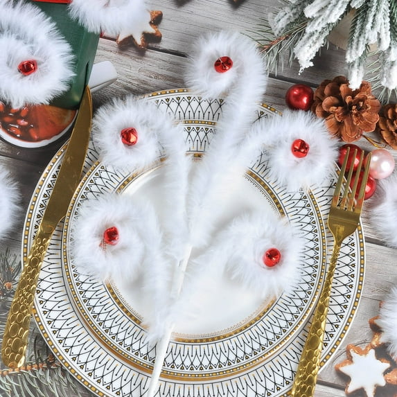 4 PCS 15.7 Inch White Furry Christmas Pick with Curled Stems and Snowy ...