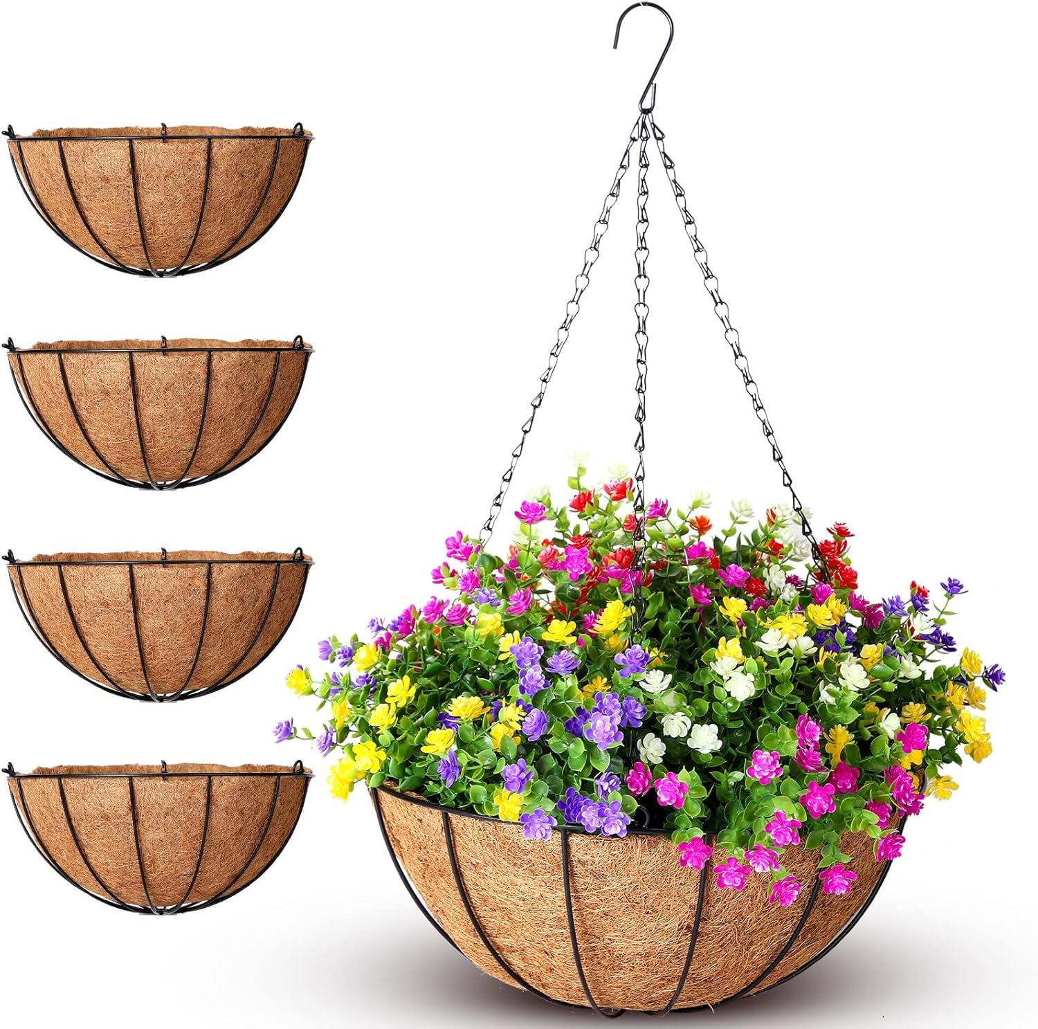 4 PCS 16 Inch Metal Hanging Planter Basket Flower Holder Hanging Pots ...