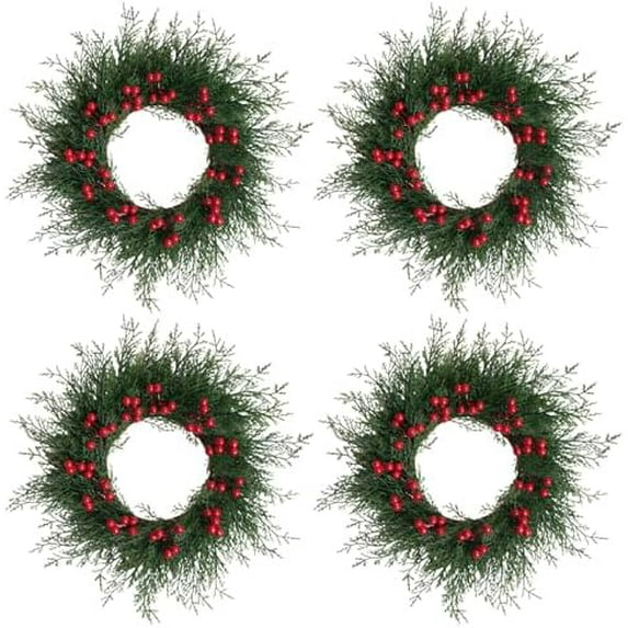 4 PCS 19 Inch Christmas Norfolk Red Berries Wreath for Door Windows ...