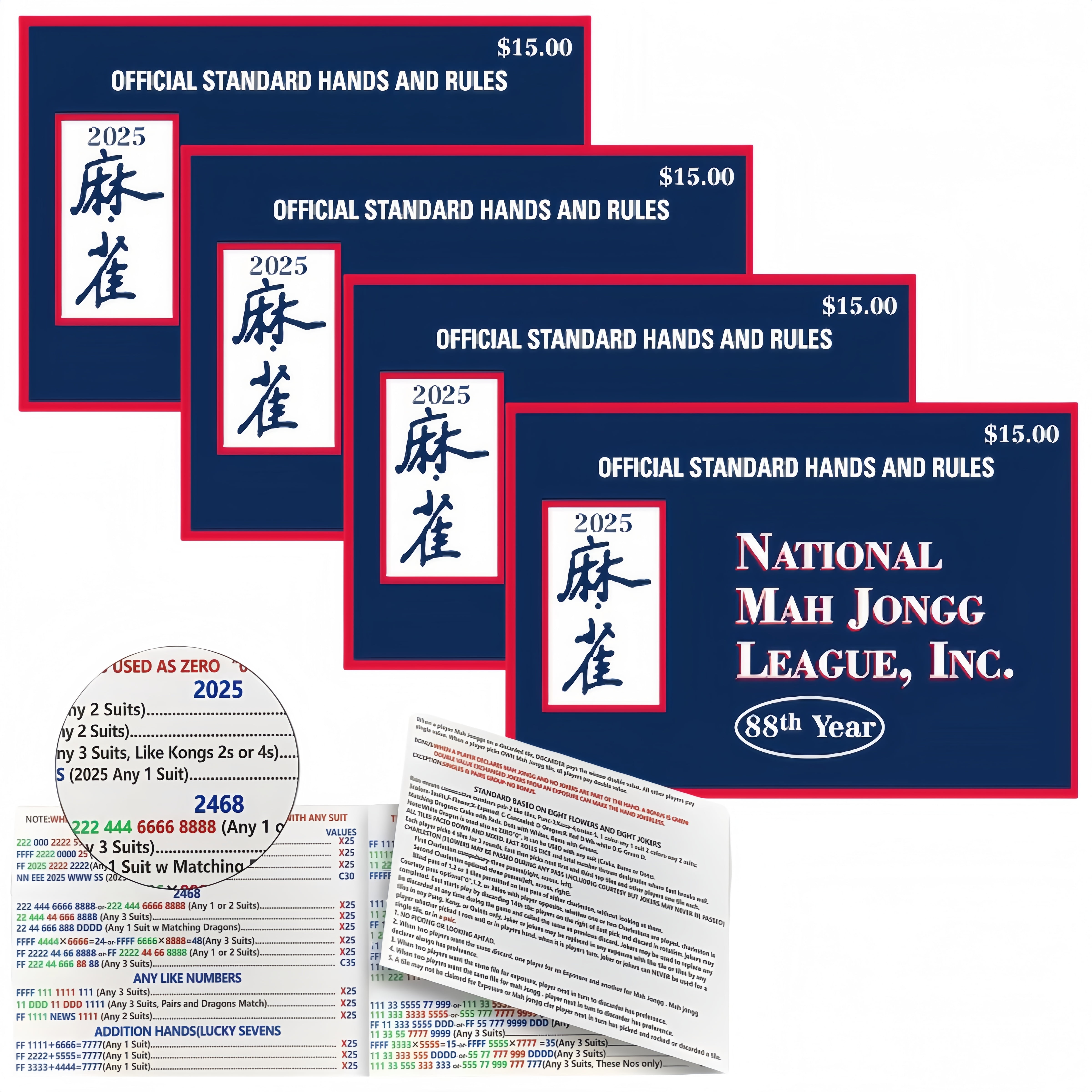 4 PCS 2025 Mahjong Cards Large Print National Standard Mahjong Cards ...
