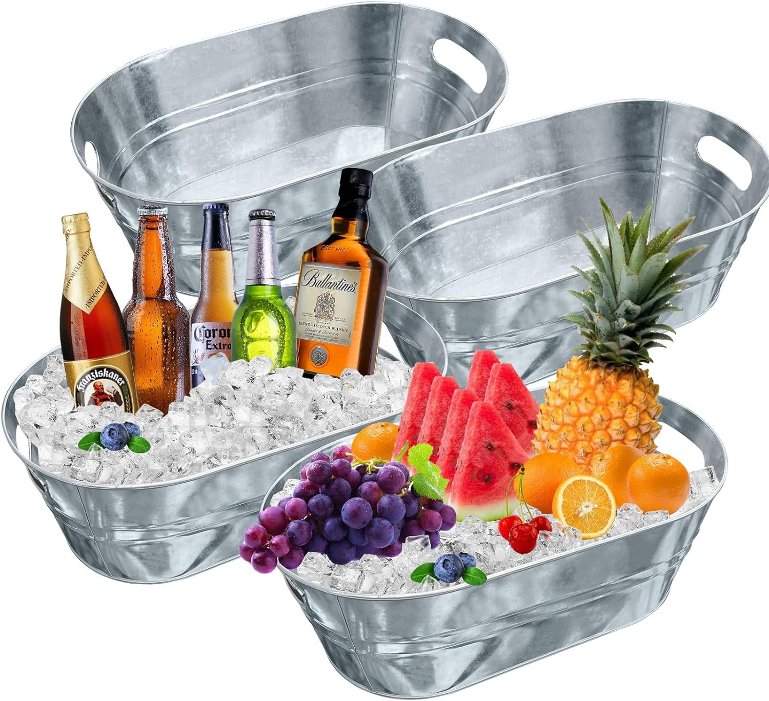 4 PCS 3 Gallon Galvanized Tub Champagne Bucket with Carry Beer Drink ...