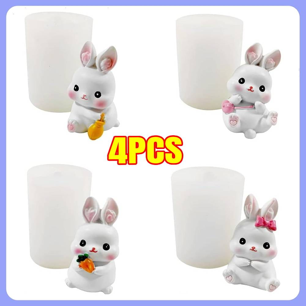 4 PCS 3D Cute Rabbit Silicone Mold Easter Bunny Model DIY Aromatherapy ...