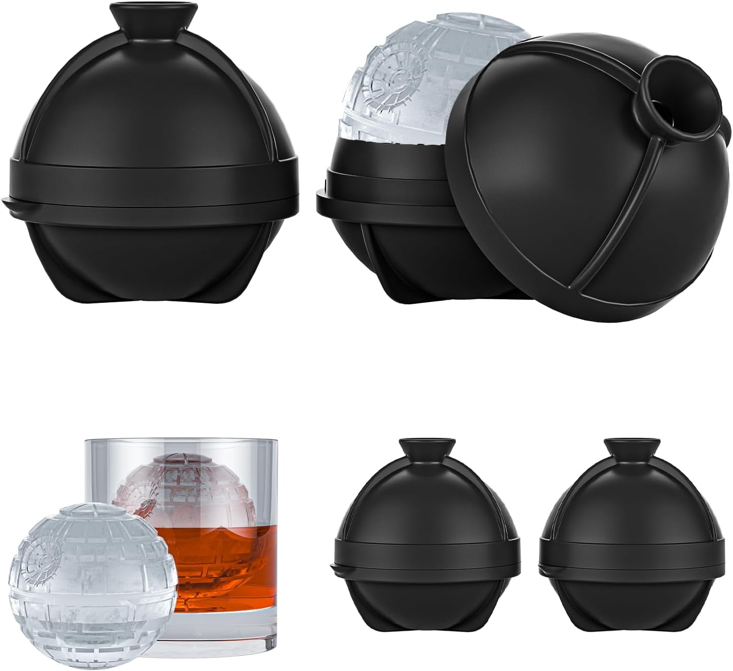 4 PCS 3D Death Star Ball Ice Cube Molds,Silicone Ice Molds Fun Shapes ...