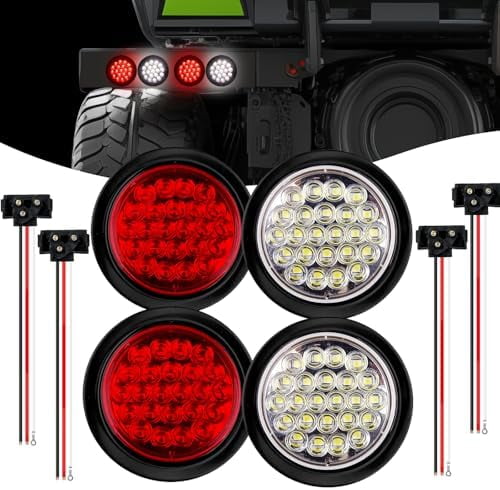 4 PCS 4 Inch Red Led Round Trailer Tail Lights, Led Backup Lights for ...