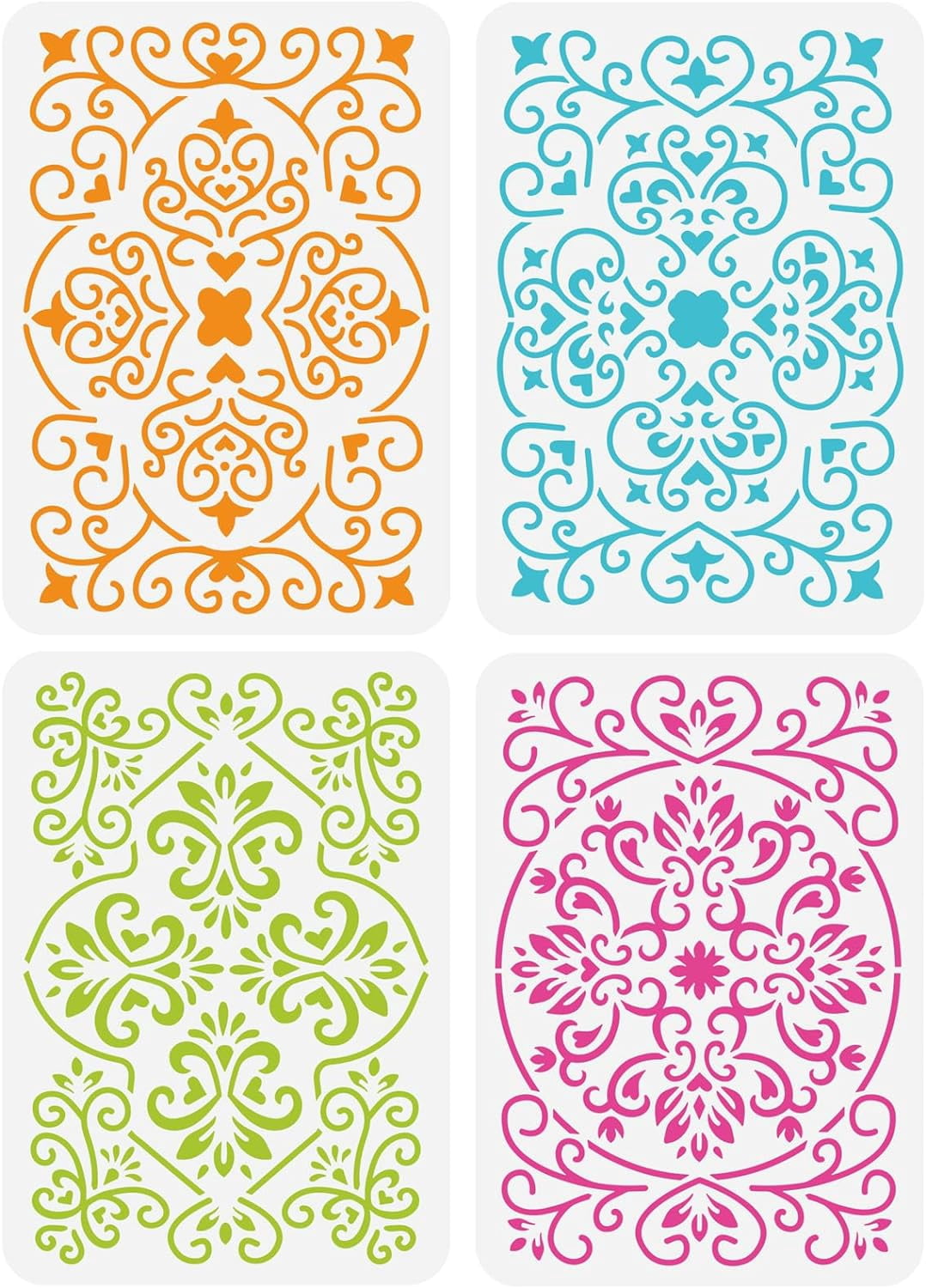 4 PCS 4 Styles Floral Pattern Painting Stencil 8.3x11.7inch Wall ...