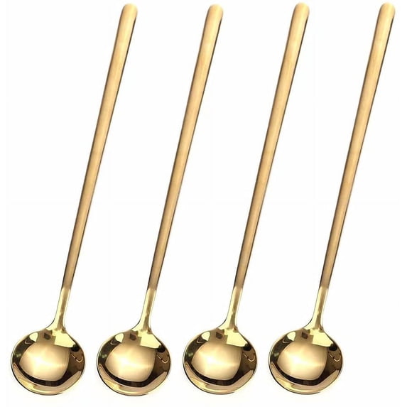 4 PCS 6.7 Inches Coffee/ Tea Spoons Long Handle, Gold, Ice Tea ...