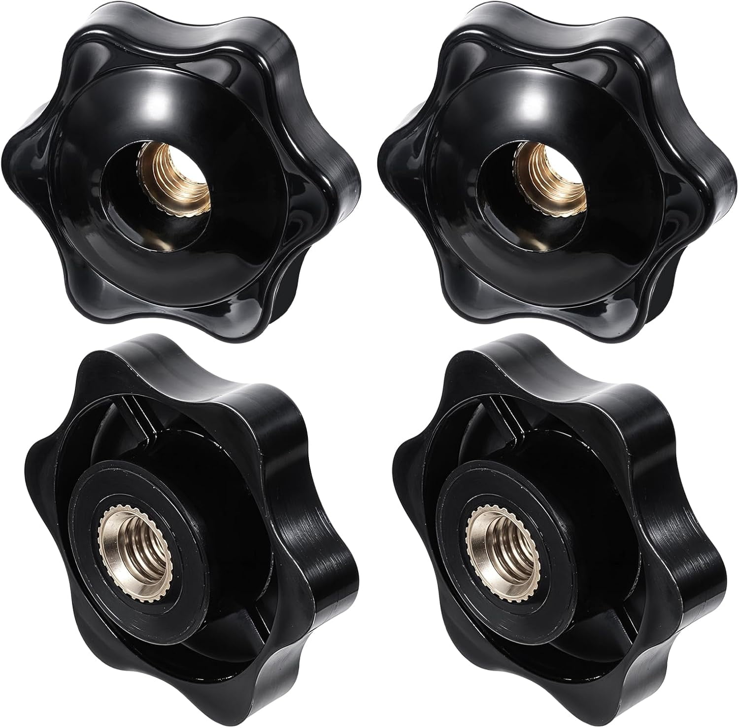 4 PCS 6 Star Knobs, Black Nylon Screw-On Type Thru Threaded Knob Nuts, M6 Hexagon Head Thru Knob ...