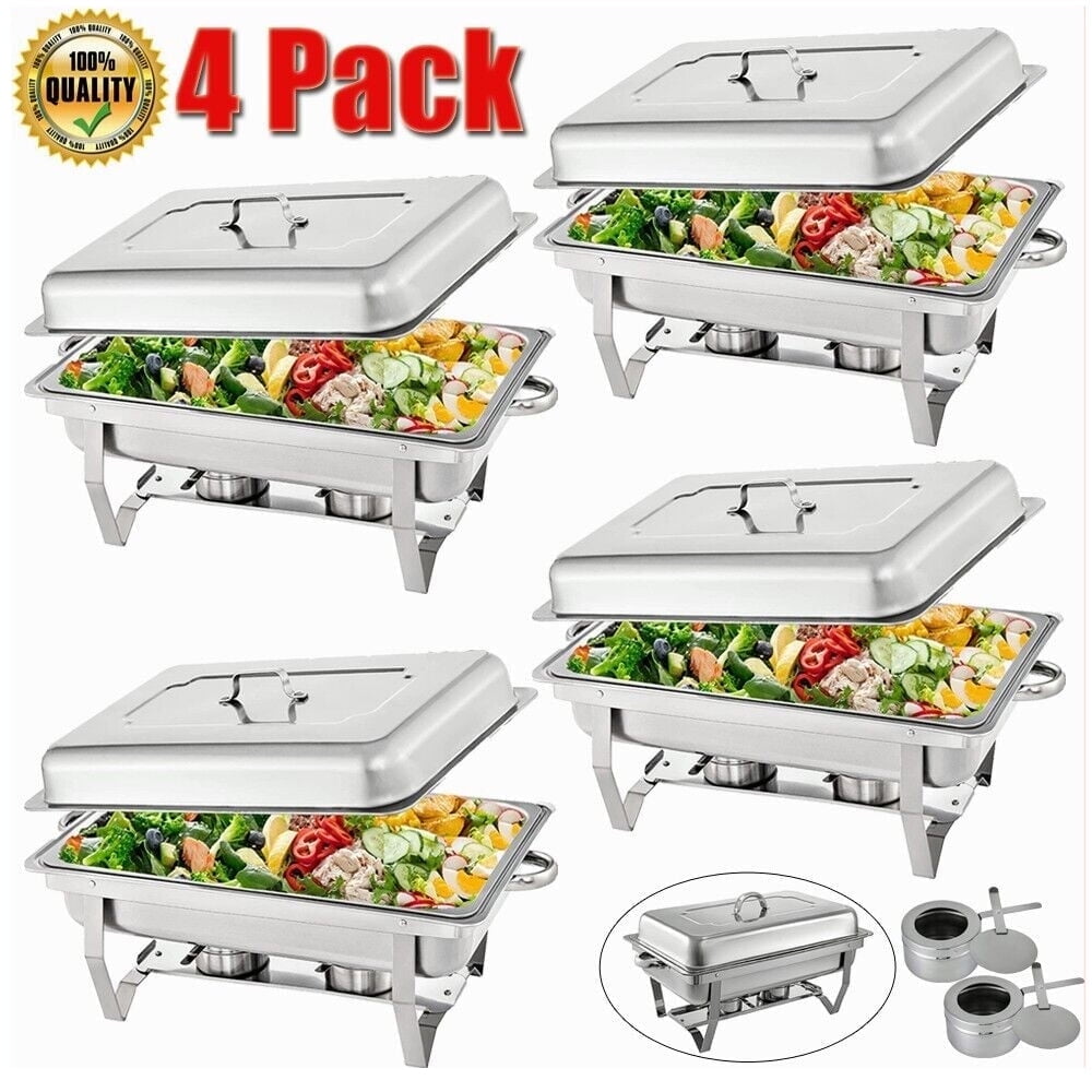 4 PCS 8 Quart Stainless Steel Buffet Set, Rectangular Chafer for ...