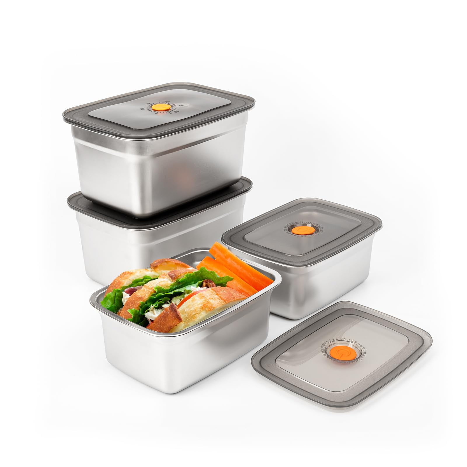4 PCS(94oz+50oz) Stainless Steel Food Storage Containers With Lids Leak ...