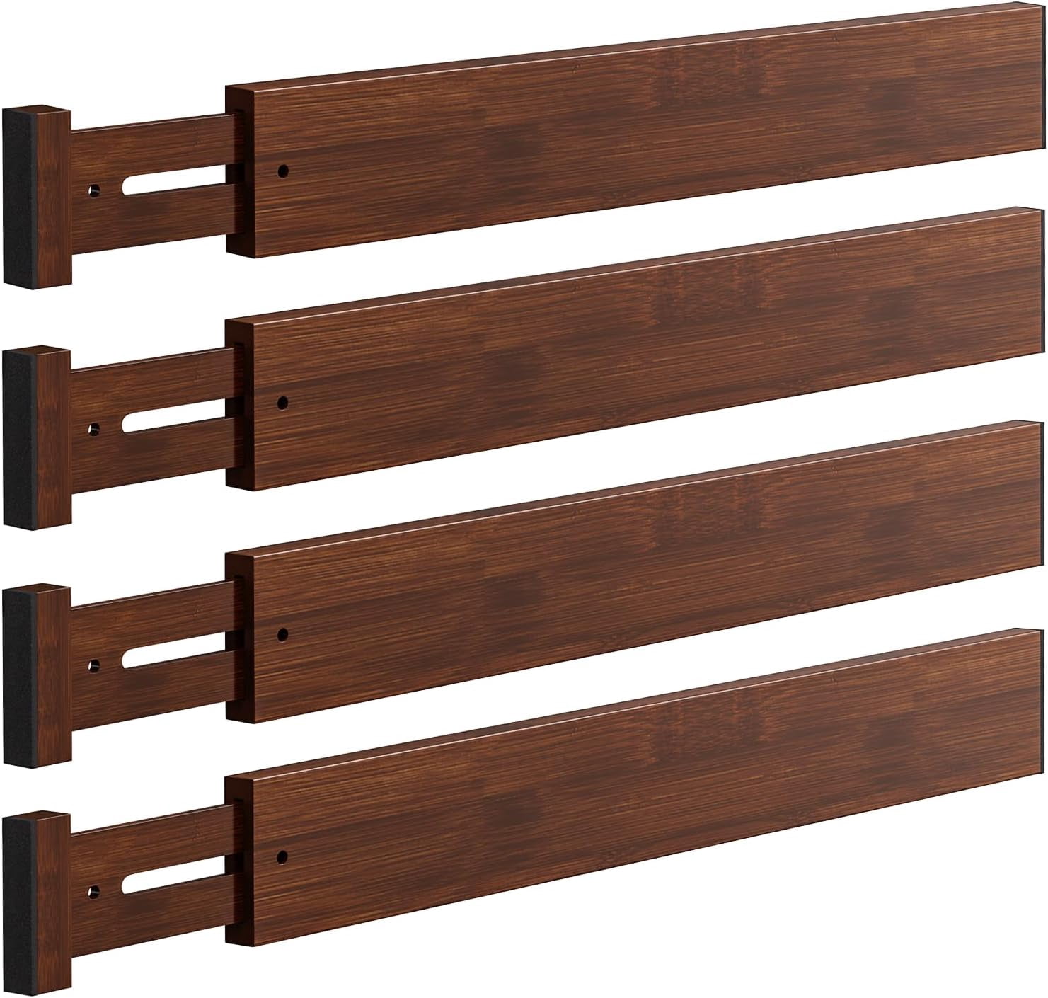 4 PCS Adjustable Bamboo Drawer Dividers, 17"-22" Expandable Organizers ...