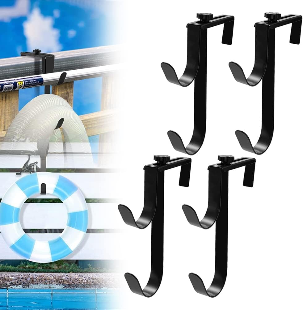 4 PCS Adjustable Double Pool Pole Hooks, Black Heavy Duty Rustproof ...