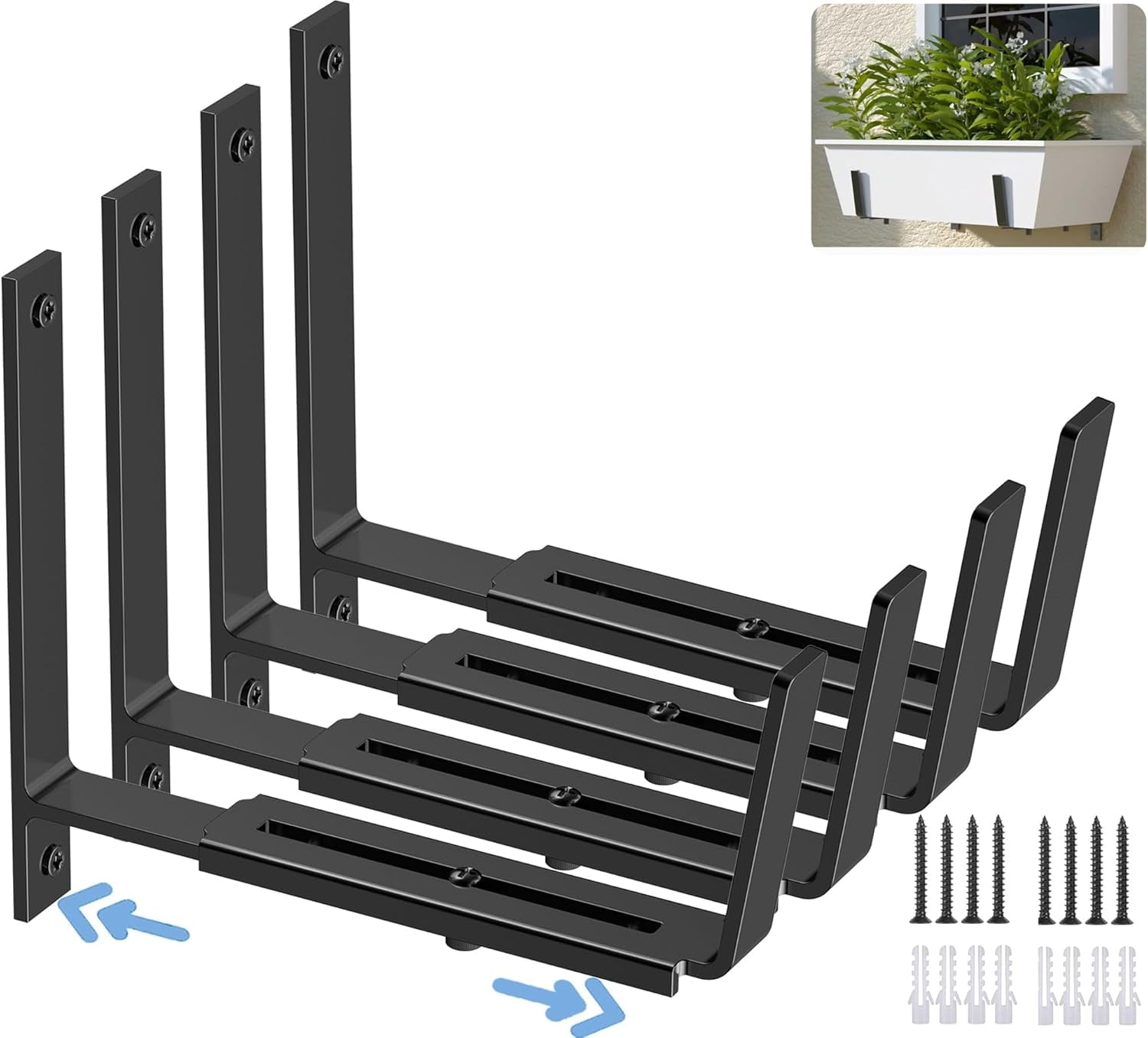 4 PCS Adjustable Planter Box Brackets (6 to 12.5 in), Universal Window ...