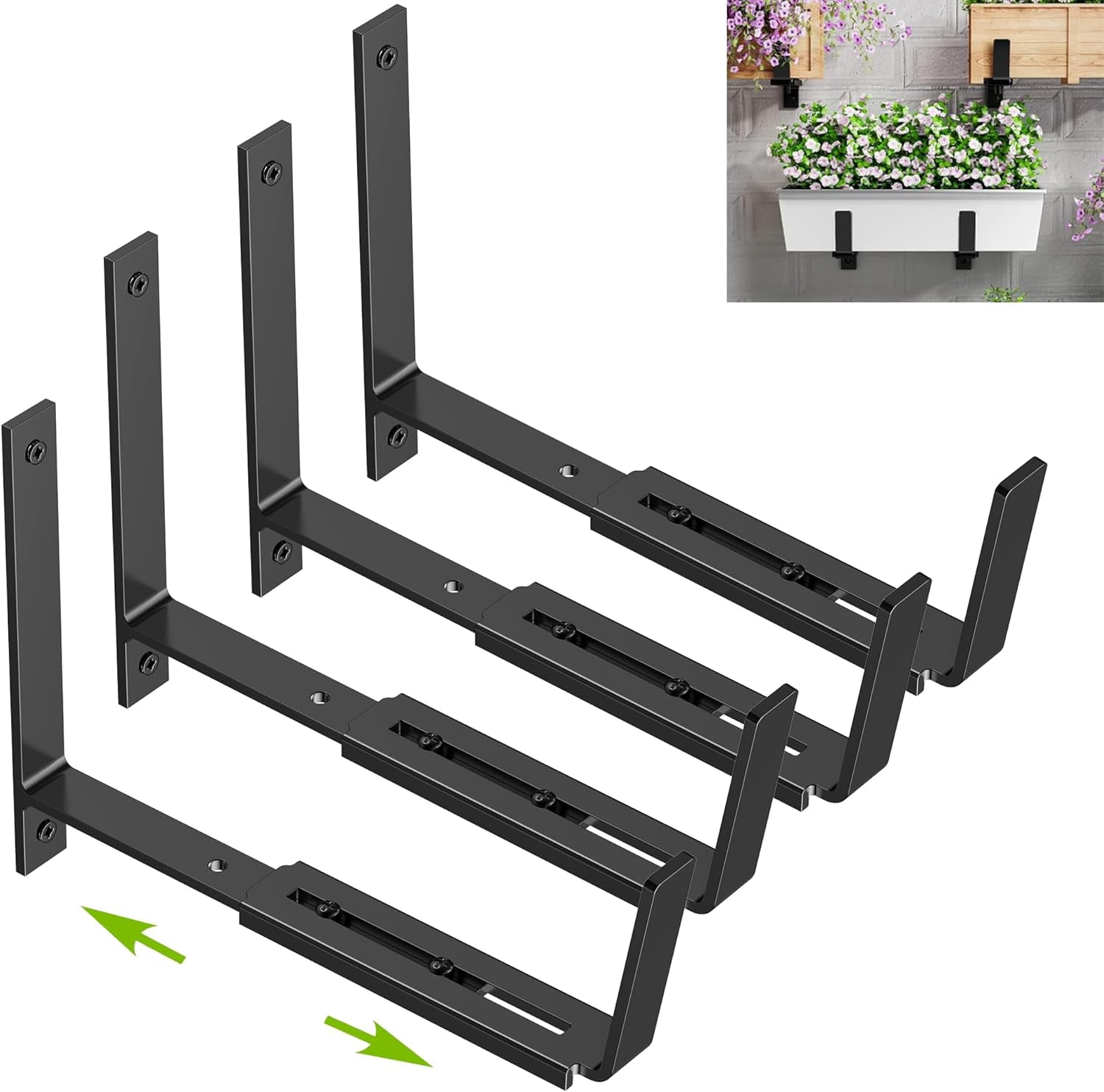 4 PCS Adjustable Window Box Brackets for Planter Box, Heavy Duty Wall ...