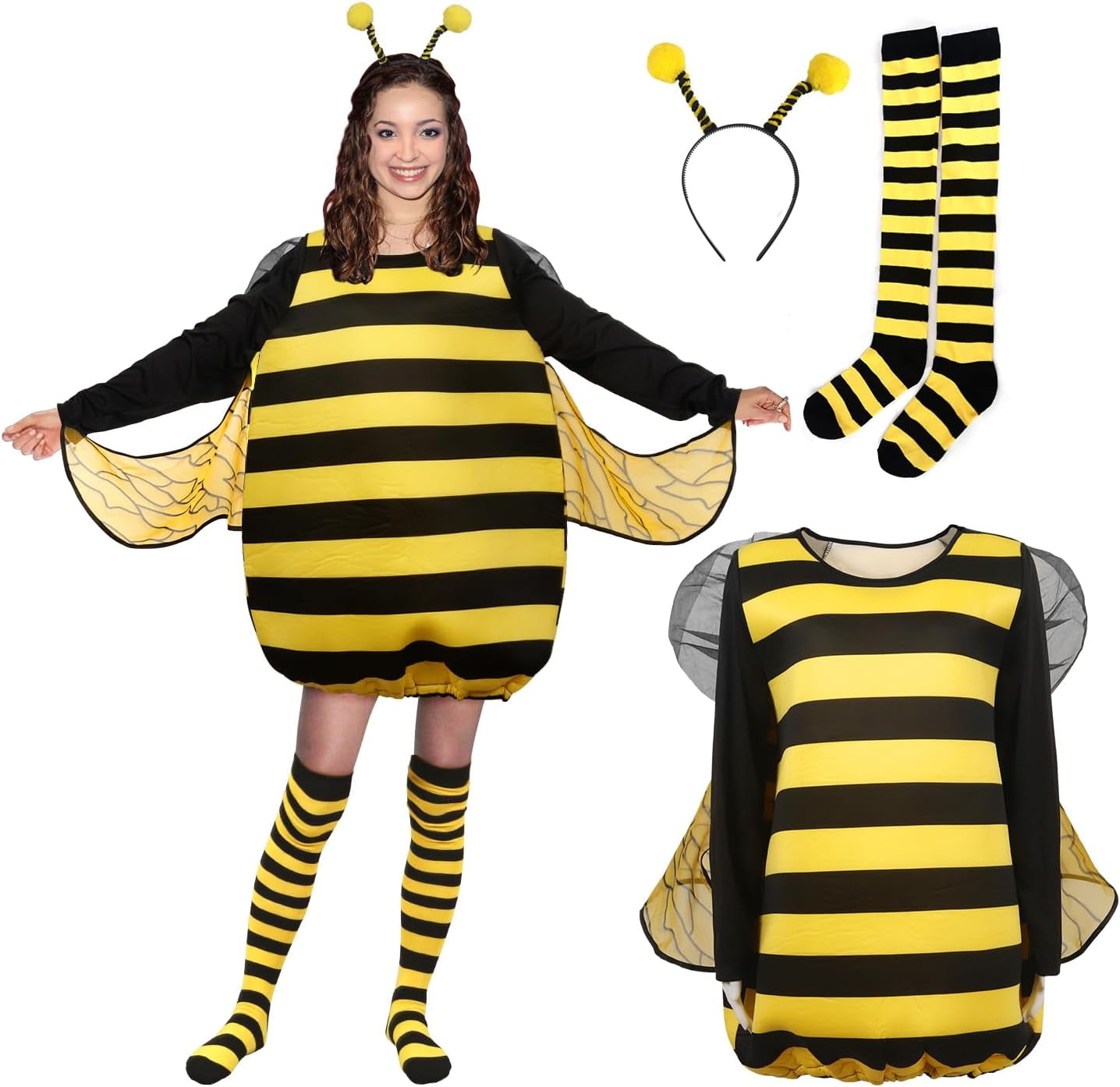 4 PCS Adult Bee Costume Bumble Bee Costume for Women Queen Bee Costume ...