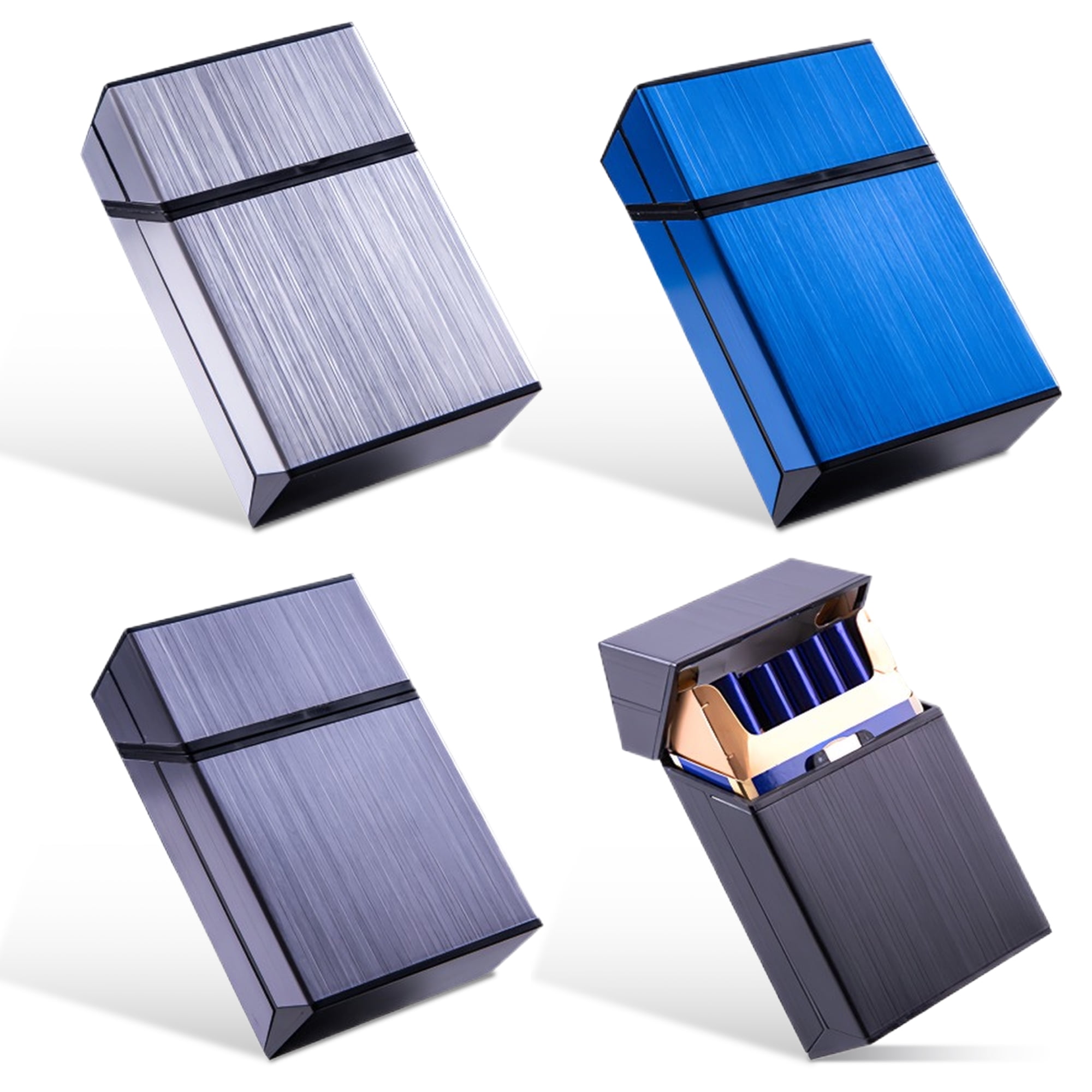 4 PCS Aluminum Cigarette Case Metal Cigarette Box with Magnetic Switch ...
