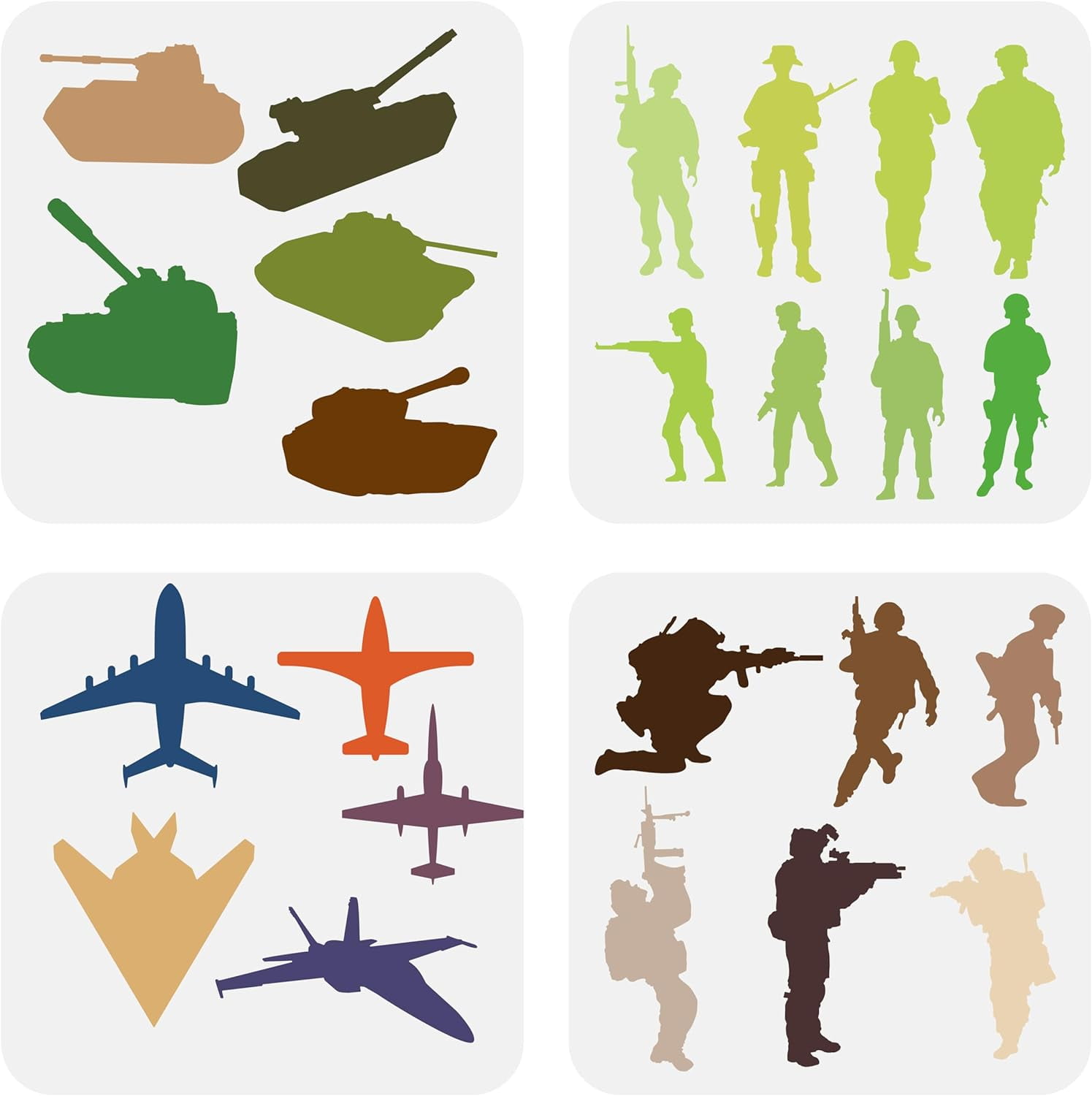 4 PCS Army Soldiers Stencil Tanks Bombers Stencil 7.9x7.9inch Military ...