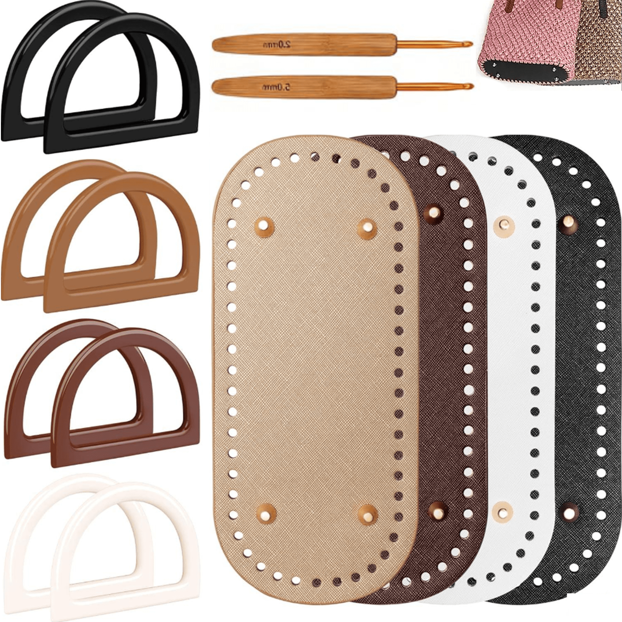 4 PCS Bag Bases for Crochet with 8 D Shape Purse Handles for Bag Making ...