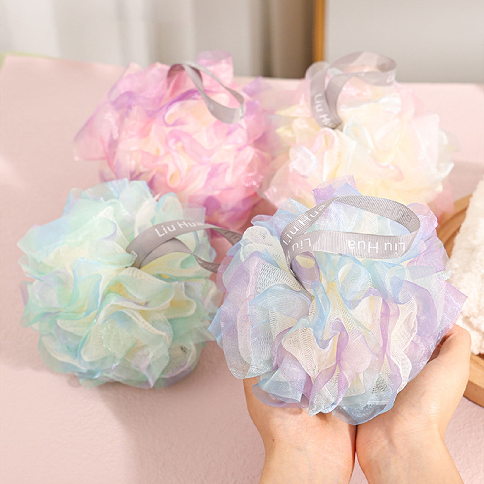 4 PCS Bath Sponge Shower Loofahs Colorful Bath Flower Ball Mesh Pouf ...