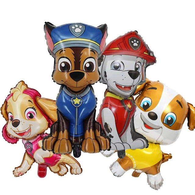 4 PCS Foil Character Birthday Party Balloons, Paw Patrol Marshall and Chase Dog Balloons ...