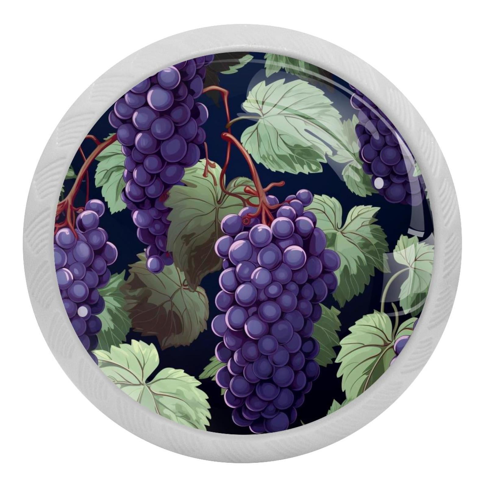 4 PCS Branches of Grapes Fruits Crystal Glass Round Cabinet Knob Drawer ...