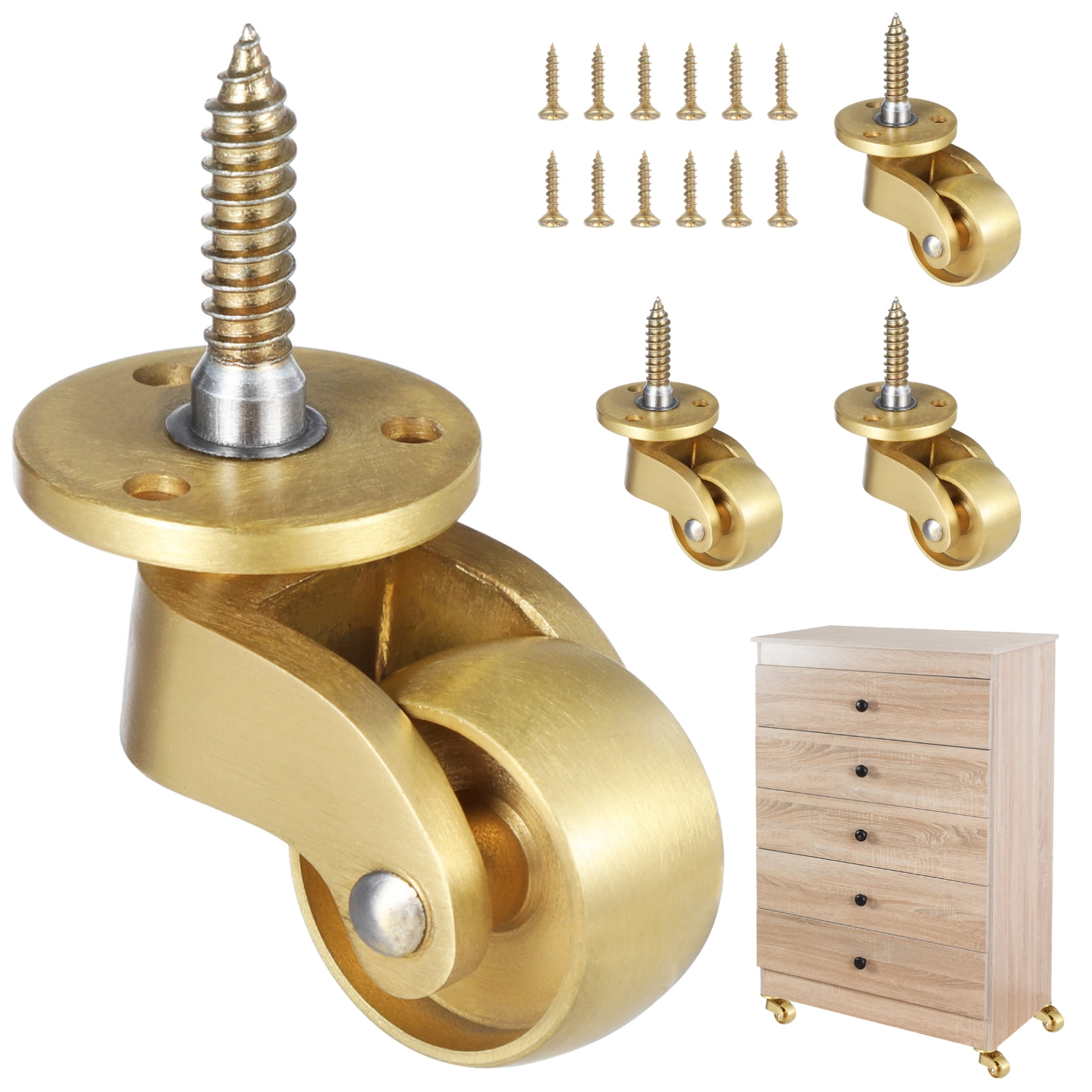 4 PCS Brass Universal Casters, Self-Tapping Stem Swivel Casters, Heavy ...