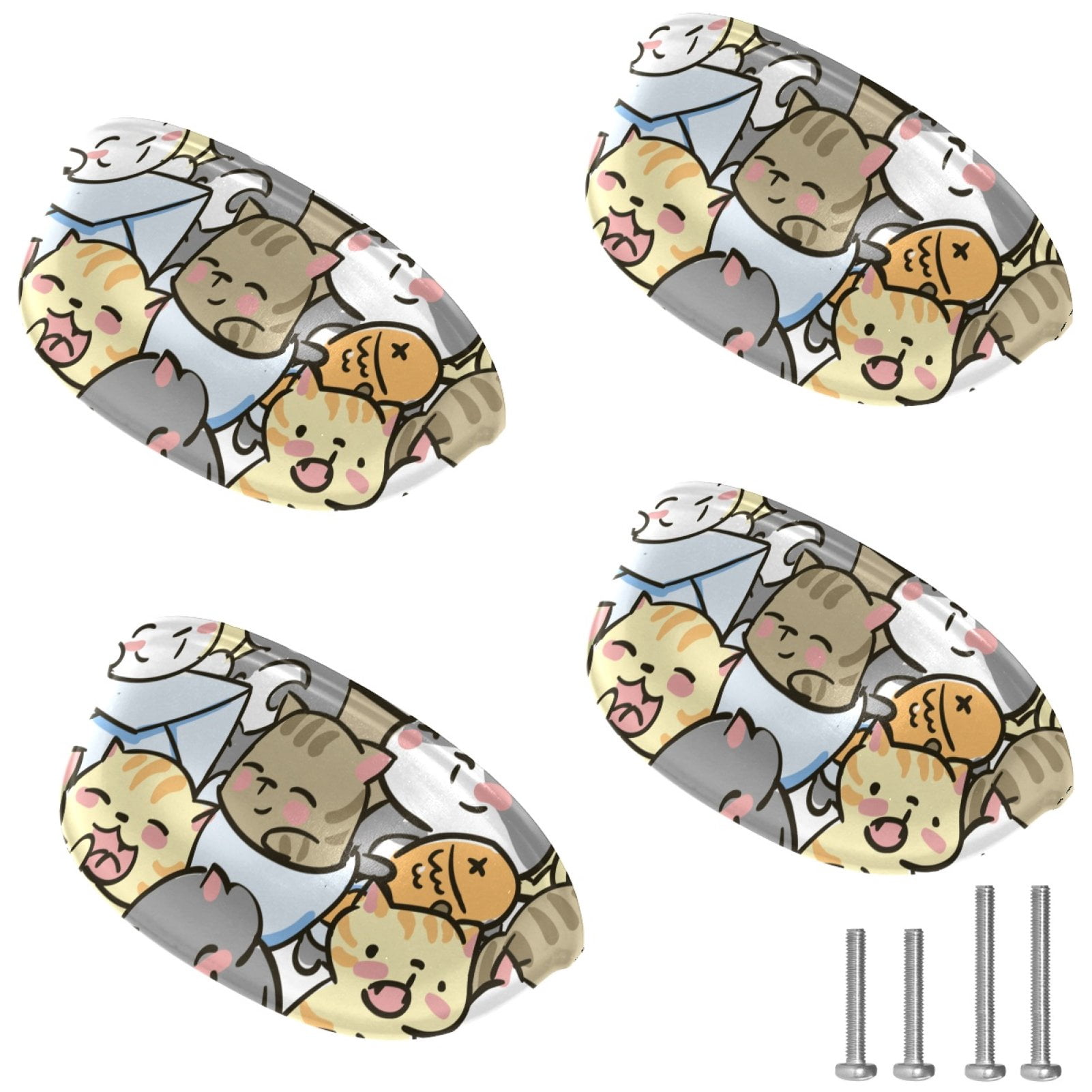 4 PCS Cabinet Cup Pull Doodle Cute Little Cat Drawer Handles with ...