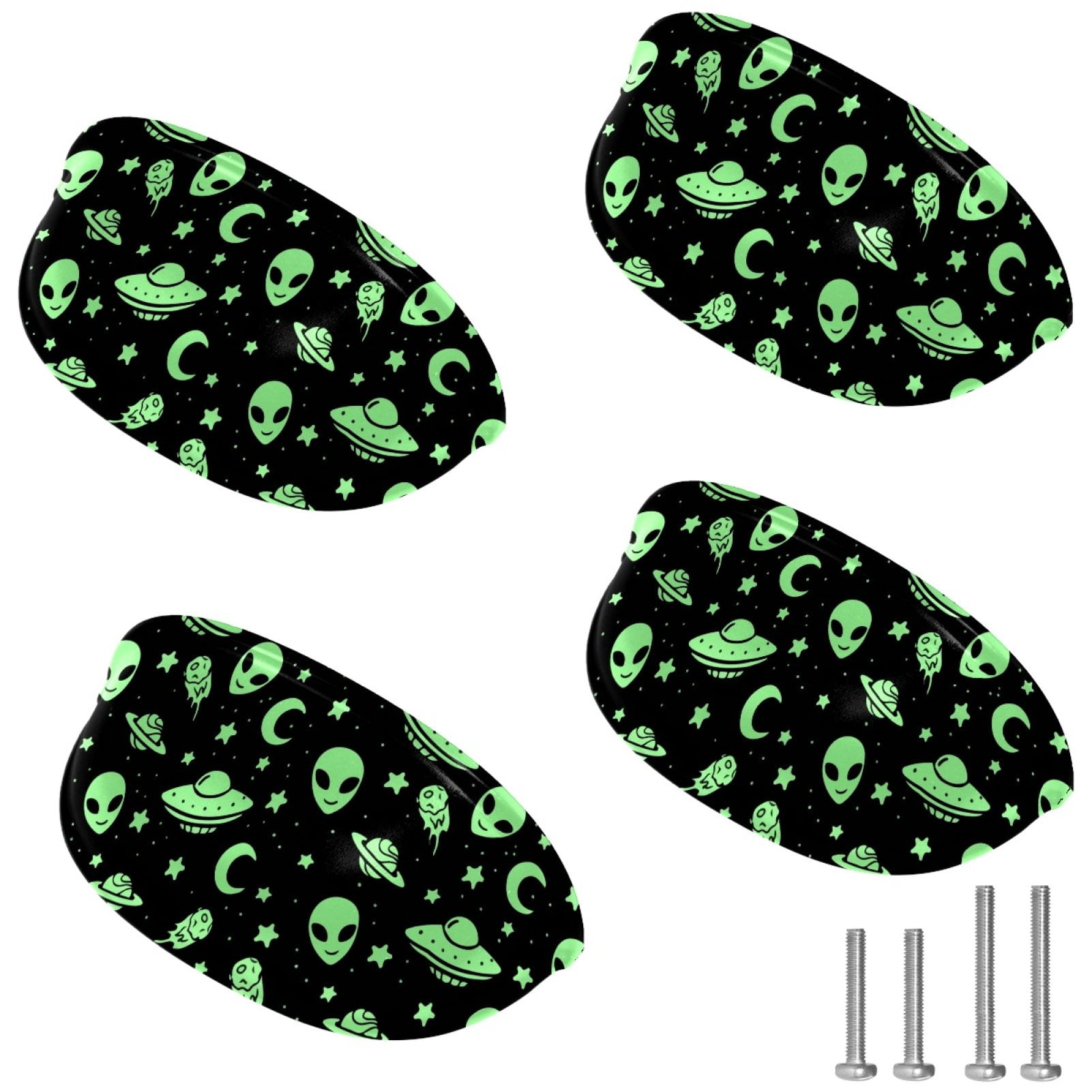 4 PCS Cabinet Cup Pull Green Alien Moon Drawer Handles with Screws for ...