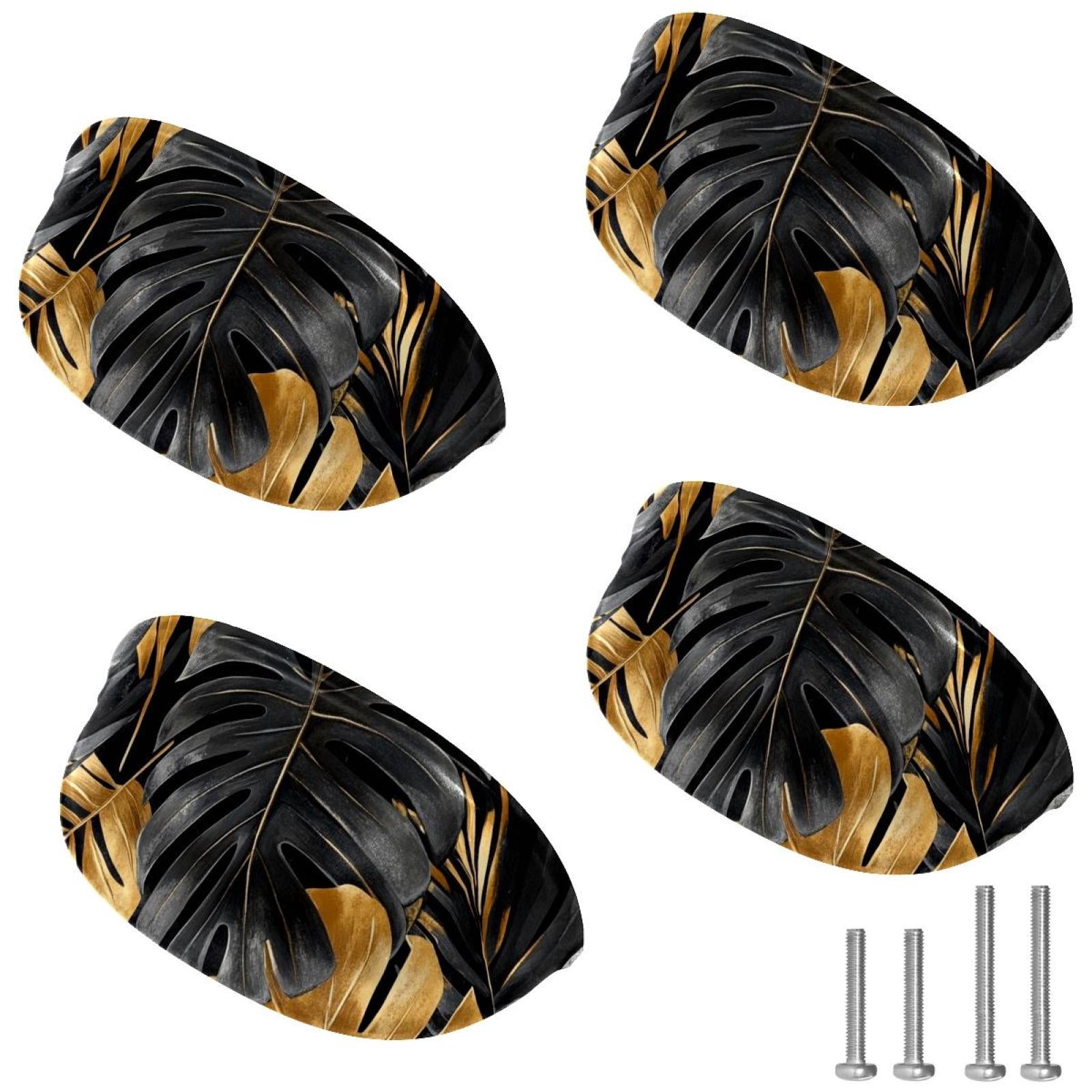 4 PCS Cabinet Cup Pull Tropical Leaves Drawer Handles with Screws for ...